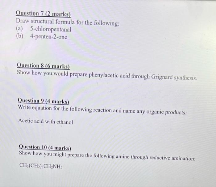 Solved Question 7 2 Marks Draw Structural Formula For The