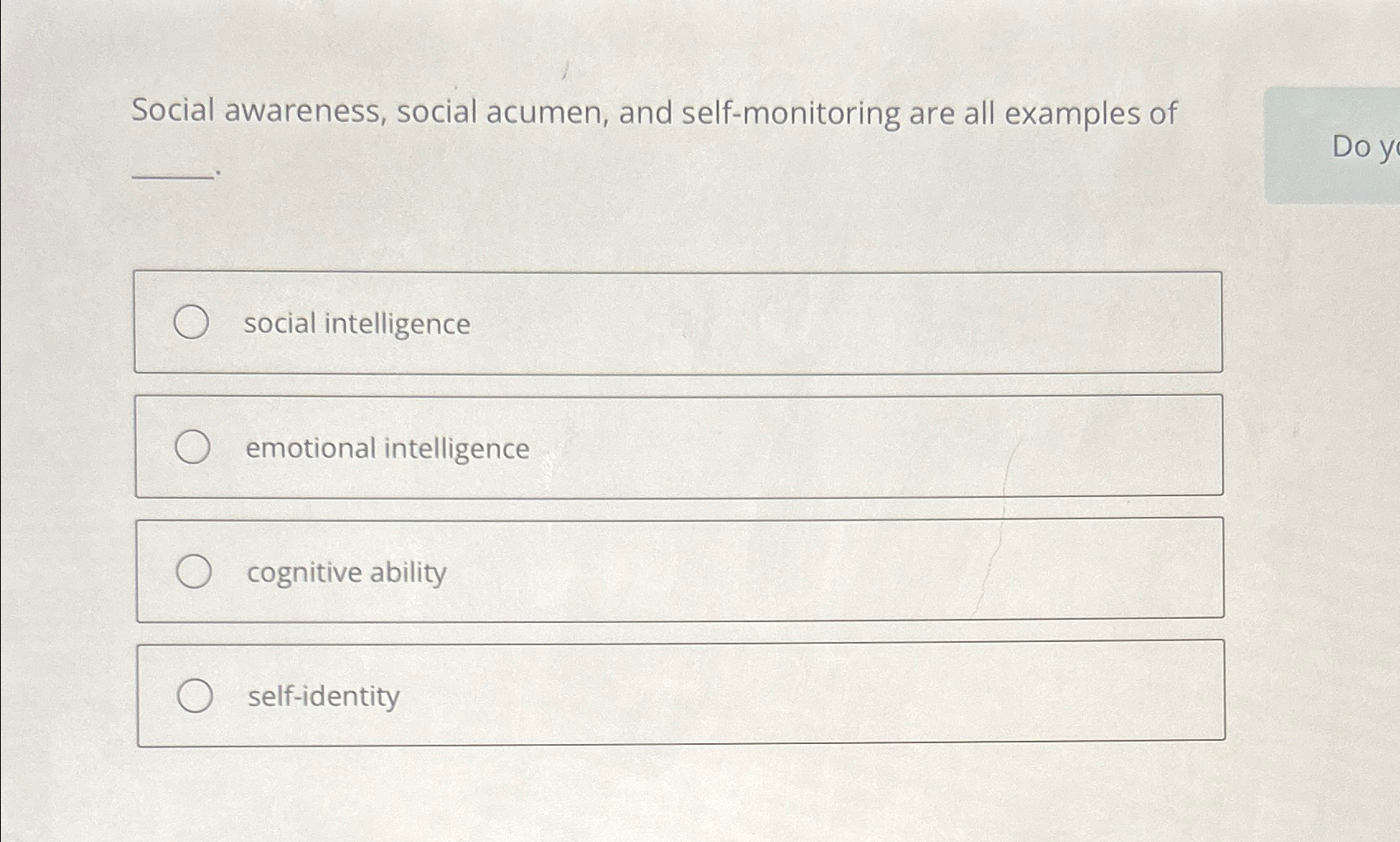 Solved Social awareness, social acumen, and self-monitoring | Chegg.com