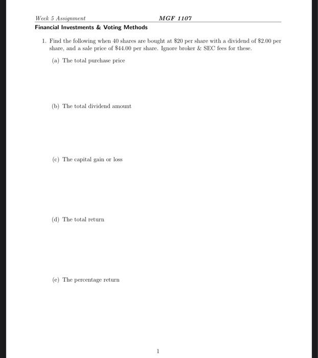Solved 1 of 1Week 5 Assignment MGF 1107 Financial | Chegg.com