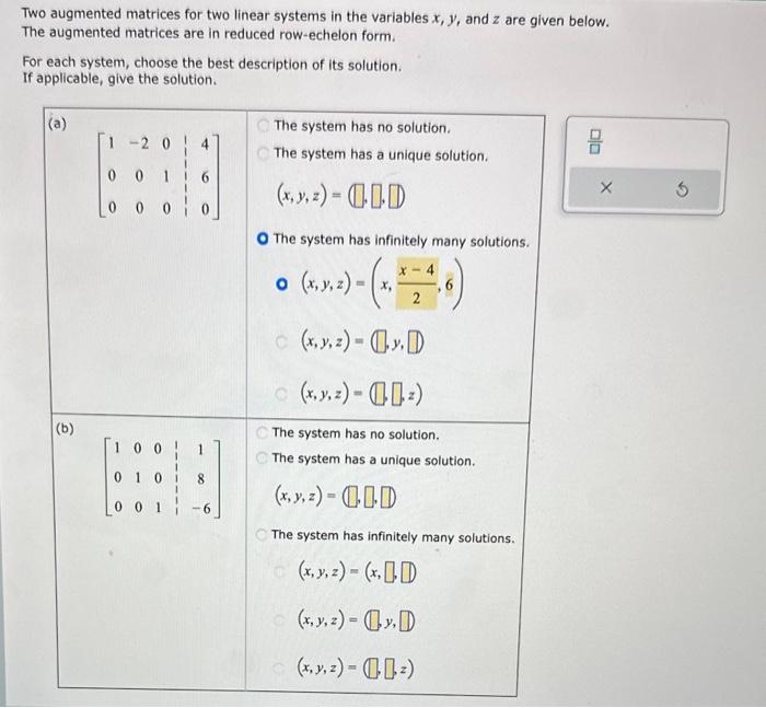 Solved Two augmented matrices for two linear systems in the | Chegg.com