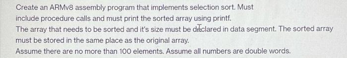 Solved Create an ARMv8 assembly program that implements | Chegg.com