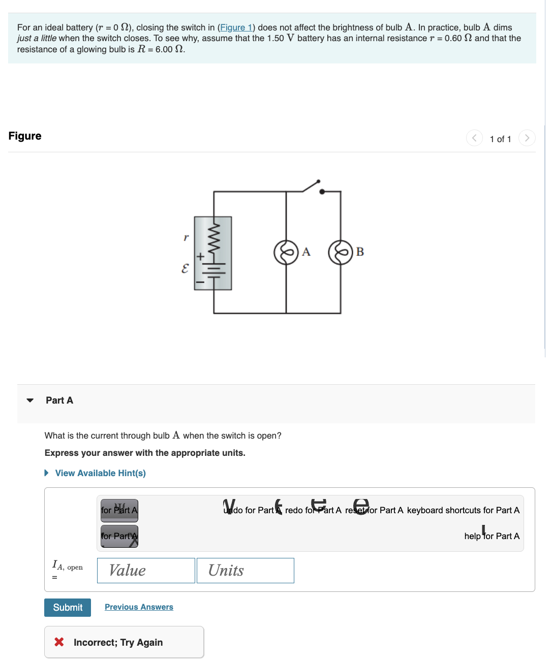 Solved r=0Ωr=0.60Ωand ﻿that theresistance of ﻿a glowing bulb | Chegg.com