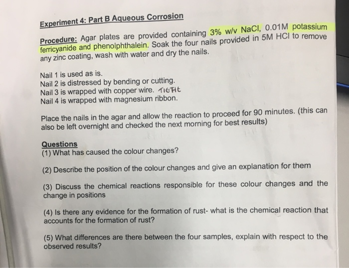 Experiment 4: Part B Aqueous Corrosion Procedure: | Chegg.com