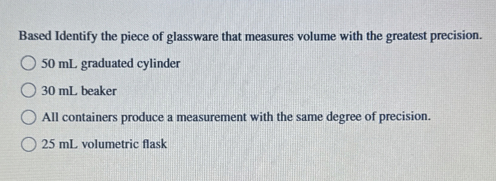 Solved Based Identify the piece of glassware that measures | Chegg.com