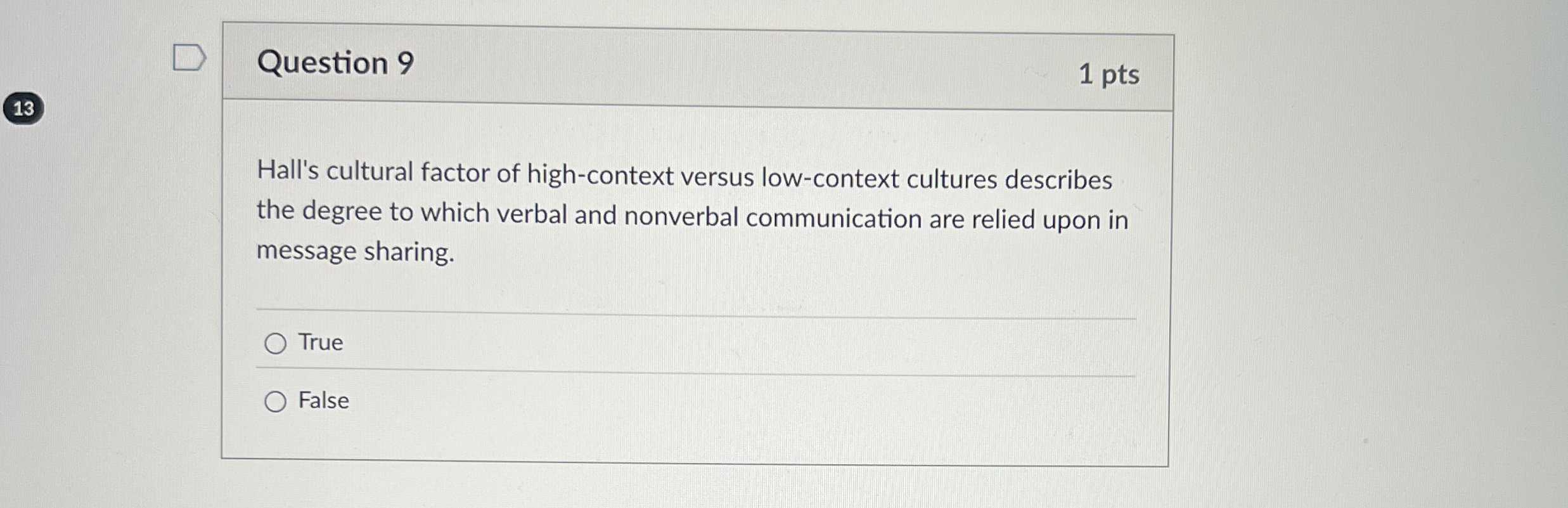 Solved Question 91 ﻿pts13Hall's cultural factor of | Chegg.com