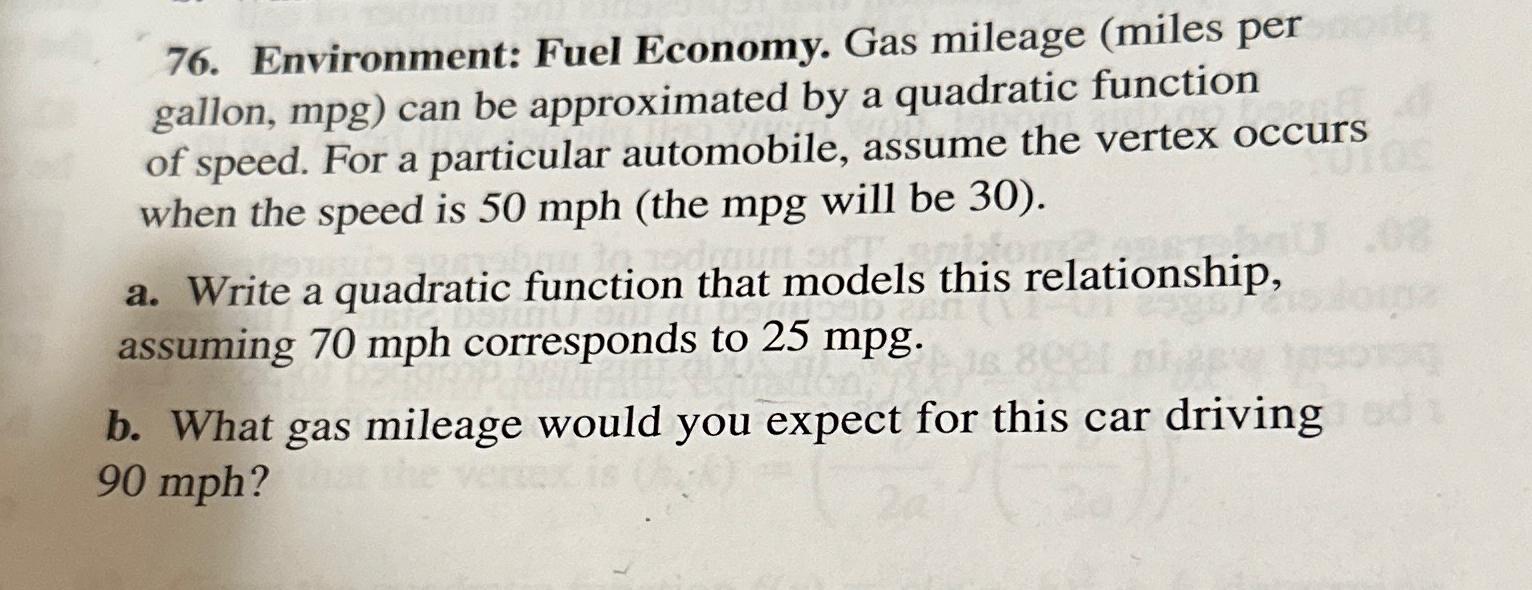 Solved Environment: Fuel Economy. Gas mileage (miles per | Chegg.com
