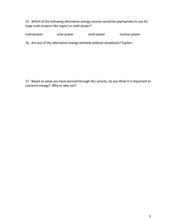 Solved Assignment - Alternative Energy Worksheet 1. What do | Chegg.com