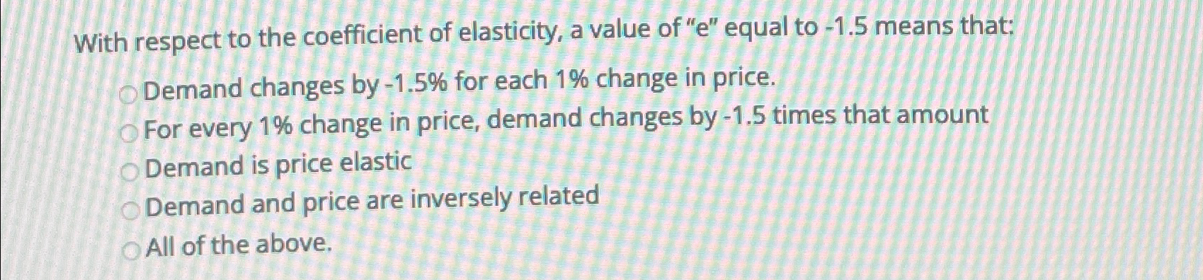 Solved With respect to the coefficient of elasticity, a | Chegg.com