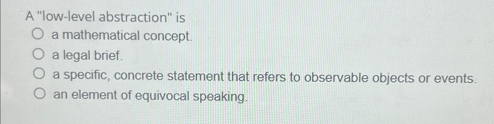 Solved A "low-level abstraction" ﻿isa mathematical concept.a | Chegg.com