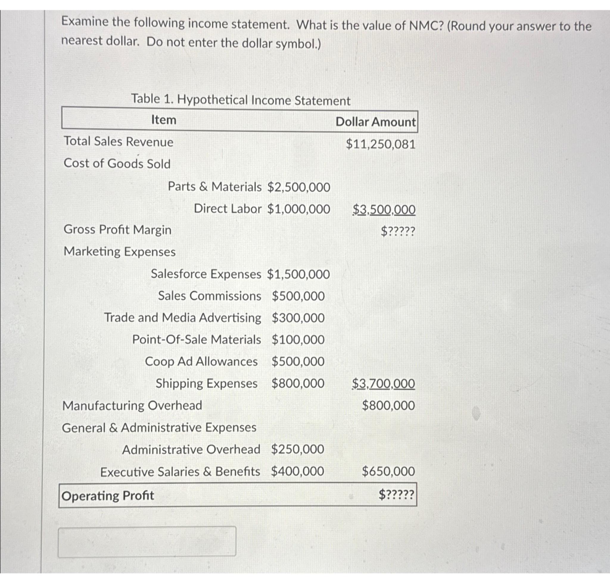 Solved Please help find the NMC (Net Market Contribution) | Chegg.com