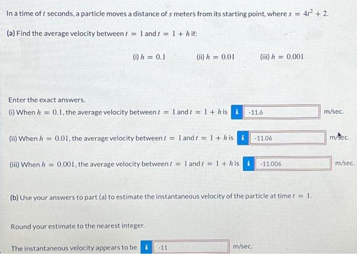 Solved (a) Find the average velocity between t=1 and t=1+h | Chegg.com