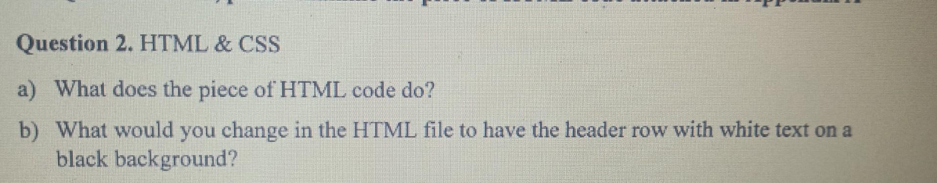 Question 2 Html And Css A What Does The Piece Of
