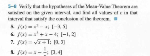 Solved 5-8 ﻿Verify that the hypotheses of the Mean-Value | Chegg.com