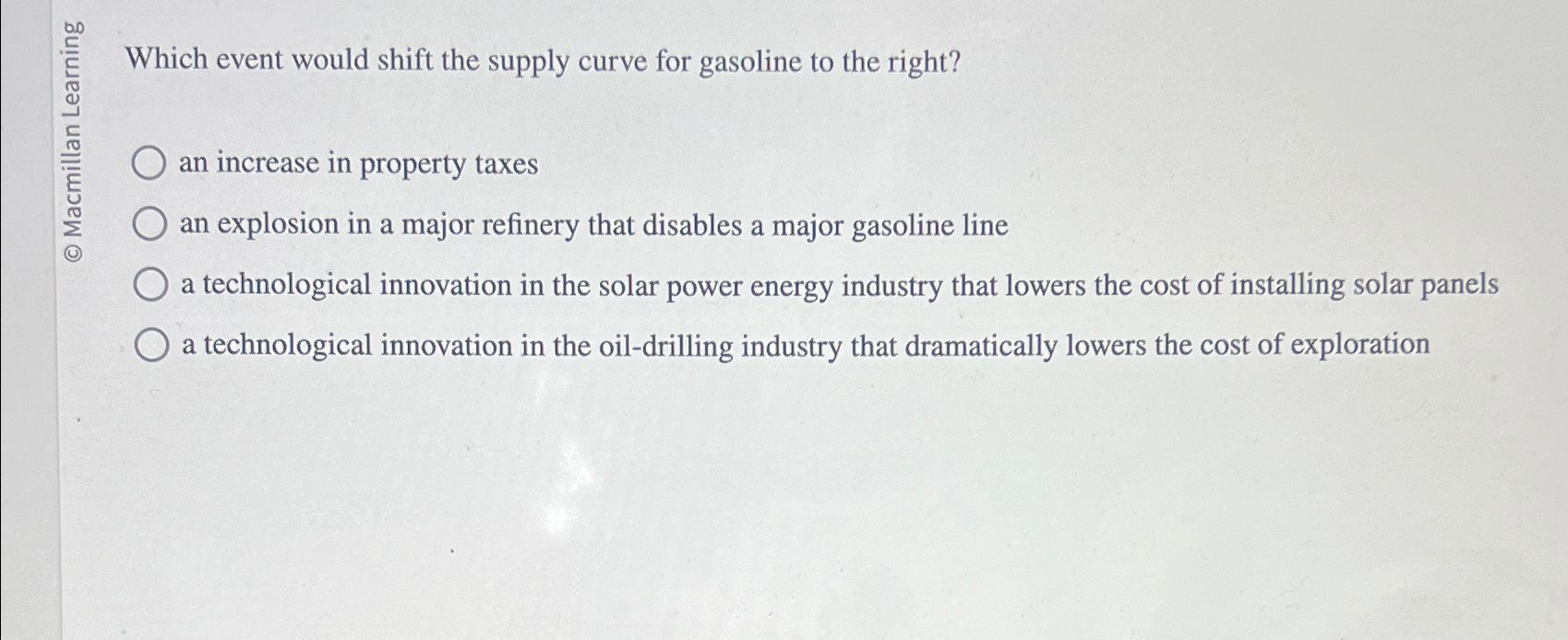 Solved Which event would shift the supply curve for gasoline | Chegg.com