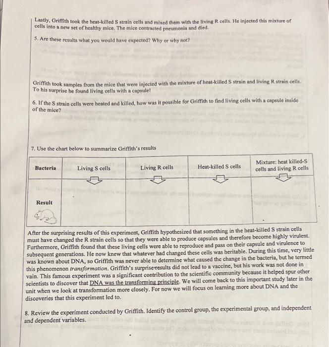 Solved Case Study: Bacterial Transformation The Spanish flu | Chegg.com