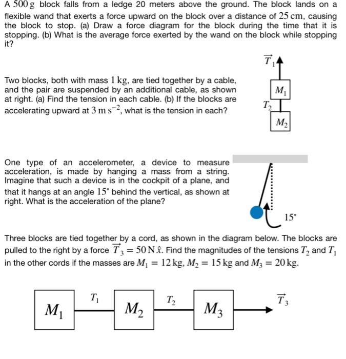 Solved A 500 g block falls from a ledge 20 meters above the | Chegg.com