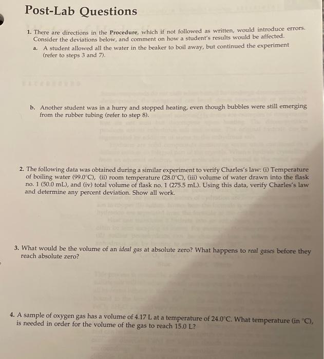 Solved Post-Lab Questions 1. There are directions in the | Chegg.com