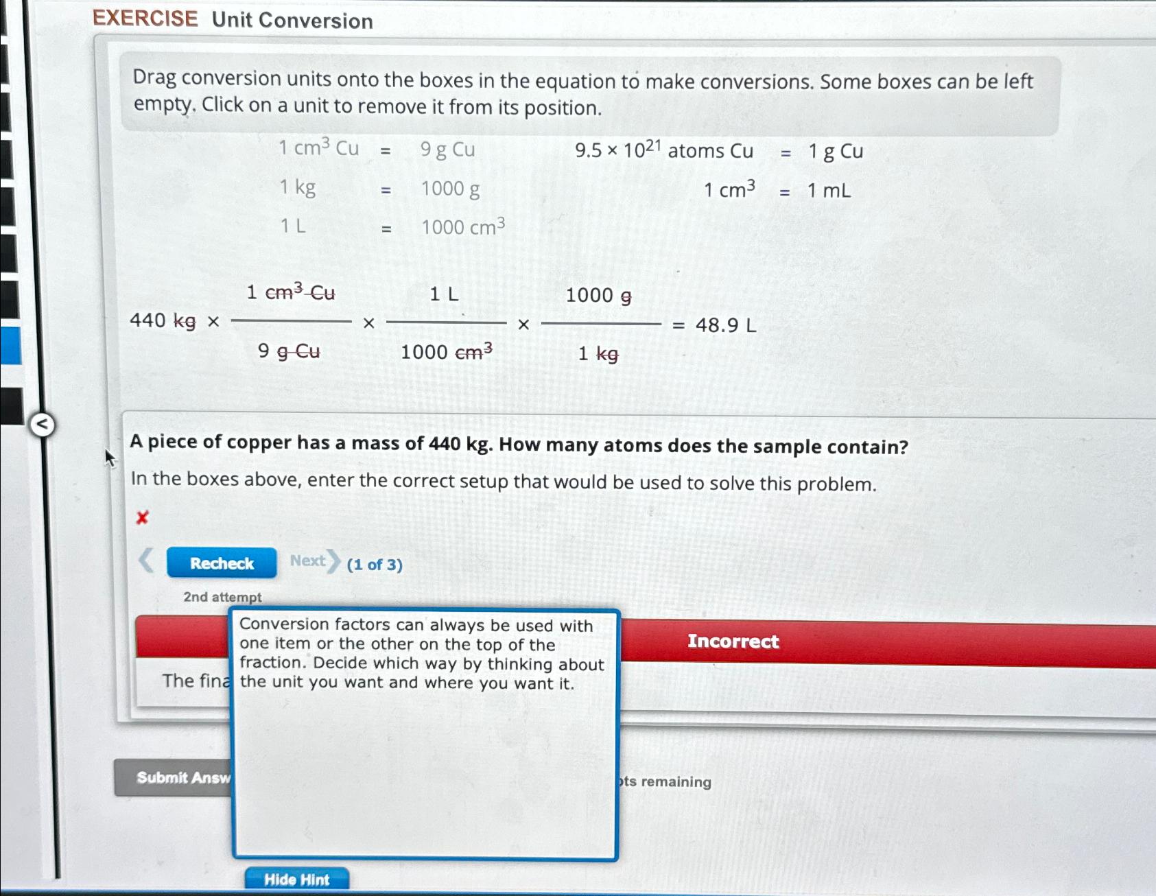 Solved EXERCISE Unit ConversionDrag conversion units onto | Chegg.com