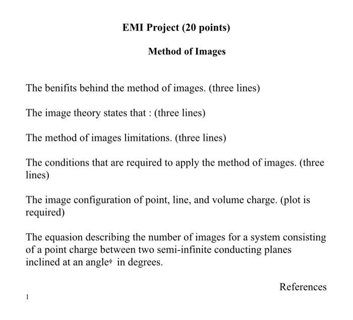 Solved EMI Project (20 points) Method of Images The benifits | Chegg.com