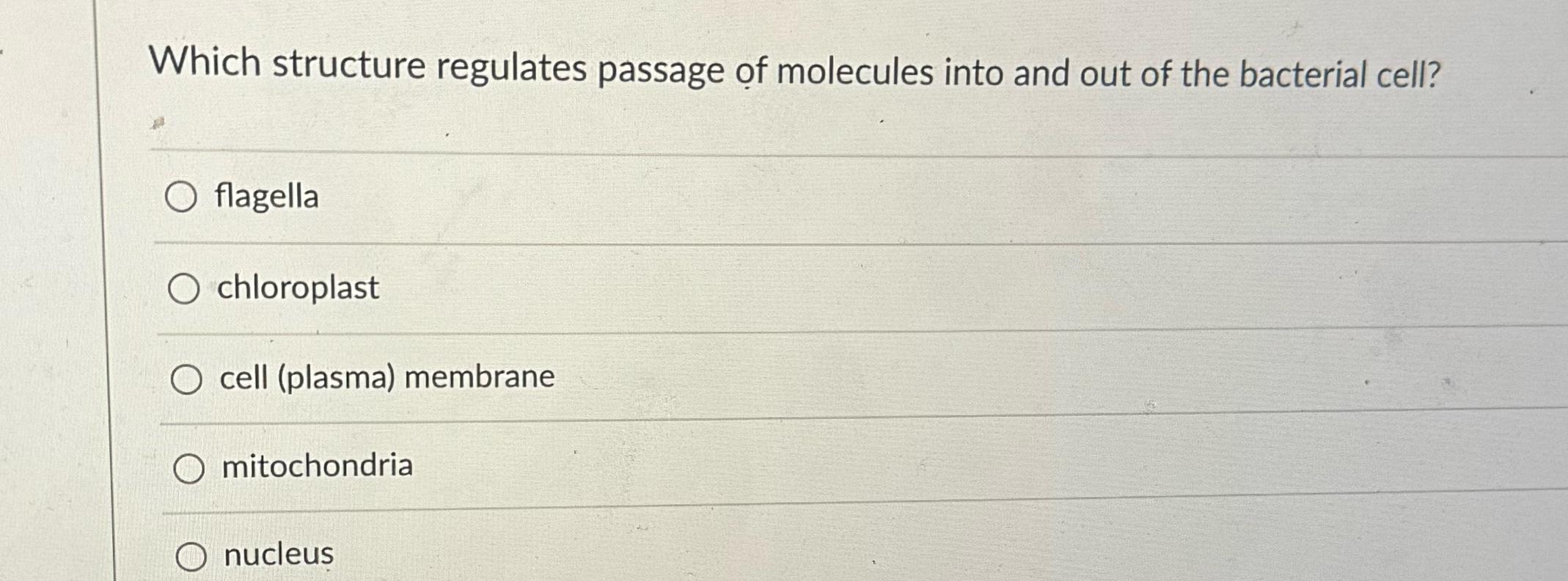 Solved Which structure regulates passage of molecules into | Chegg.com
