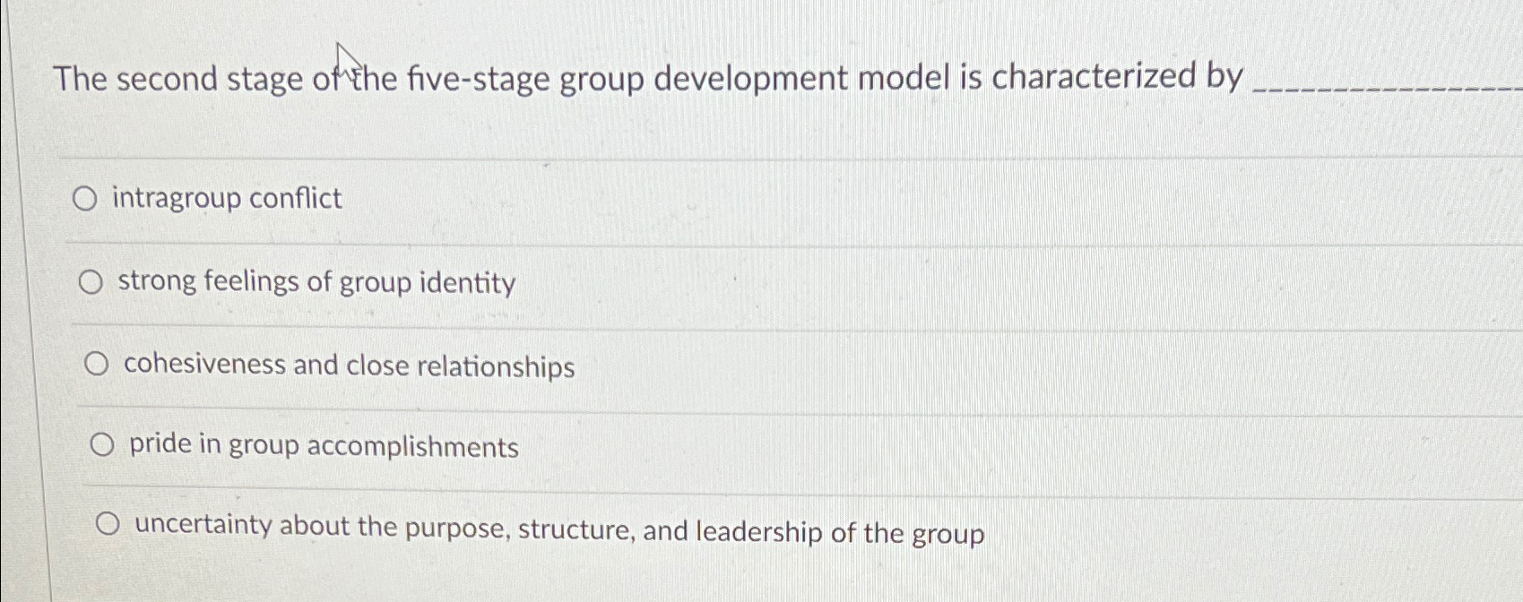 Solved The second stage of the five-stage group development | Chegg.com