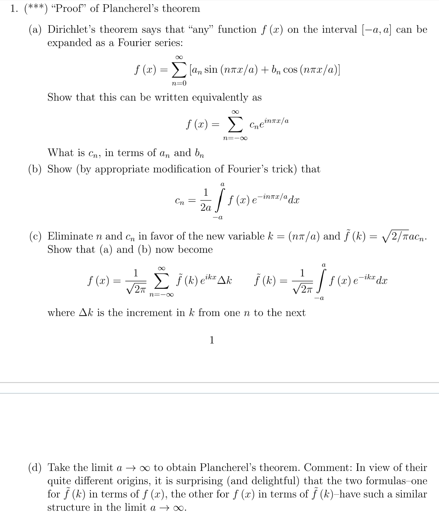 Solved (***) ﻿"Proof" of Plancherel's theorem(a) | Chegg.com