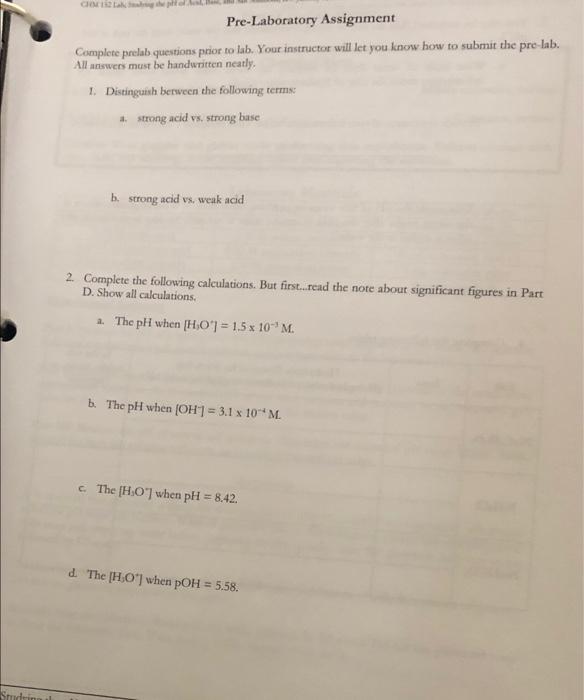 Solved CHOEN Pre-Laboratory Assignment Complete prelab | Chegg.com