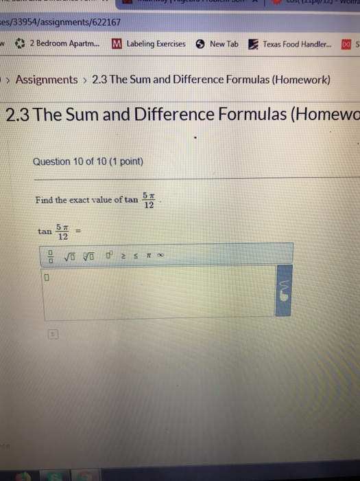 Solved > Assignments > 2.3 The Sum and Difference Formulas | Chegg.com
