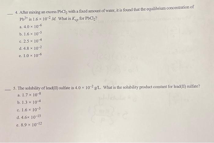 Solved 4. After mixing an excess PbCl2 with a fixed amount | Chegg.com