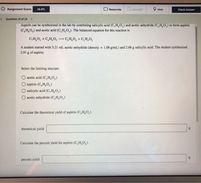 Solved Assignment Score: 68.8% Resources Give Up! Hint Check | Chegg.com