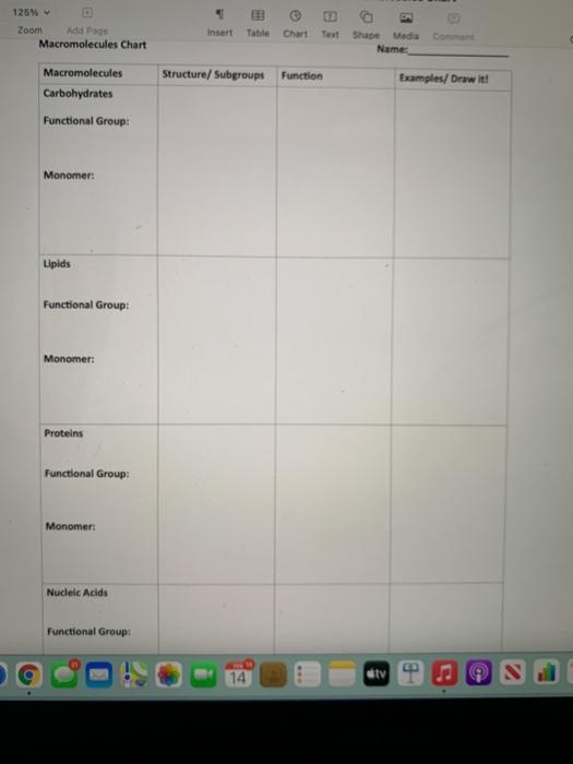 Solved 125% Zoom Add Page Macromolecules Chart Insert Chart | Chegg.com