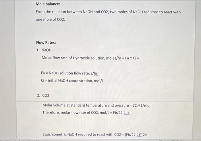 Mole balance: From the reaction between NaOH and CO2, | Chegg.com