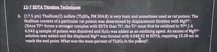 Solved 12−7 BDTA Titration Techniques 6. (17.5 pts) | Chegg.com
