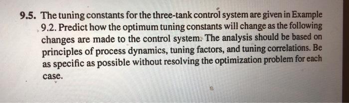 Solved 9.5. The tuning constants for the three-tank control | Chegg.com