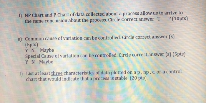 Solved d) NP Chart and P Chart of data collected about a | Chegg.com