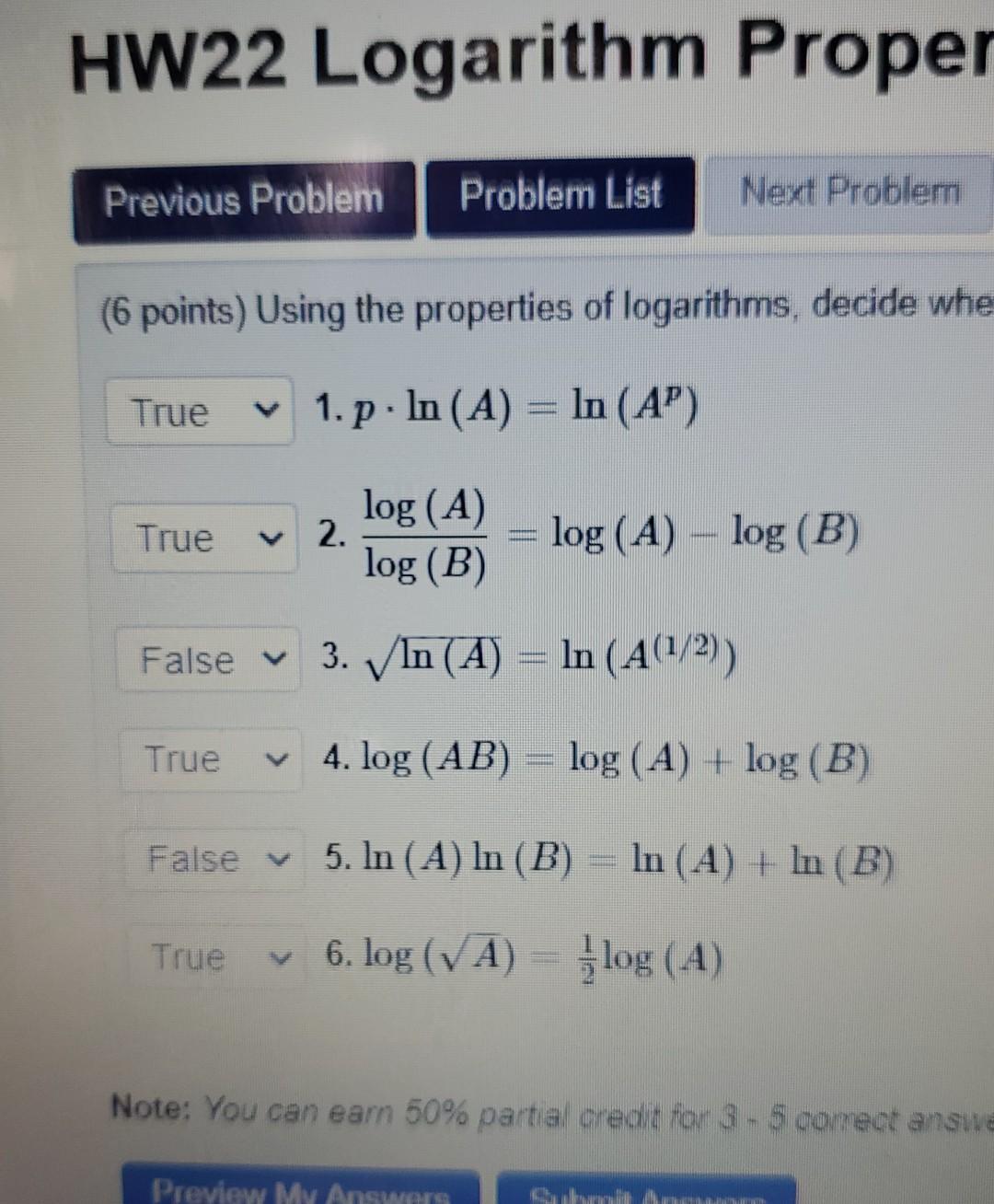 Solved HW22 Logarithm Proper (6 points) Using the properties | Chegg.com