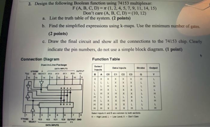 Solved design the following boolean function using 74153 | Chegg.com