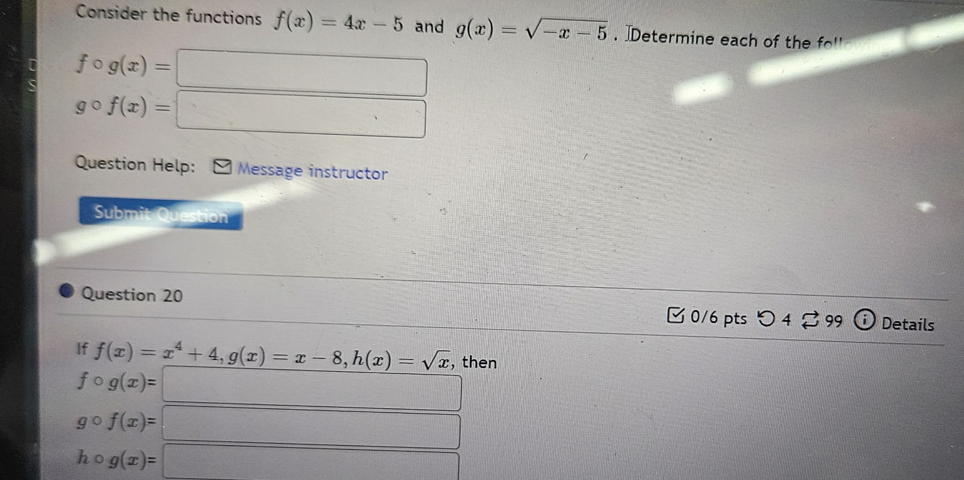 Solved Let f(x)=5x-6 ﻿and g(x)=x2-6x+3.Then | Chegg.com