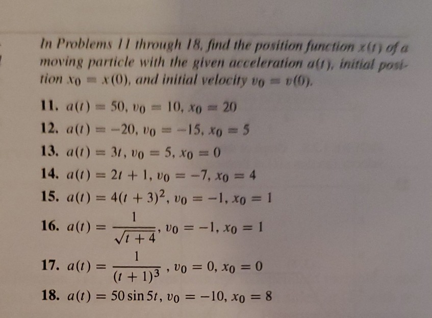Solved In Problems 11 through 18. find the position function | Chegg.com