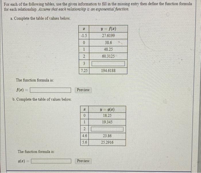 Solved For each of the following tables, use the given | Chegg.com