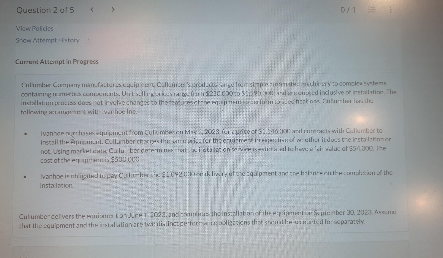 Solved Current Attempt in Progress Cullumber Company | Chegg.com