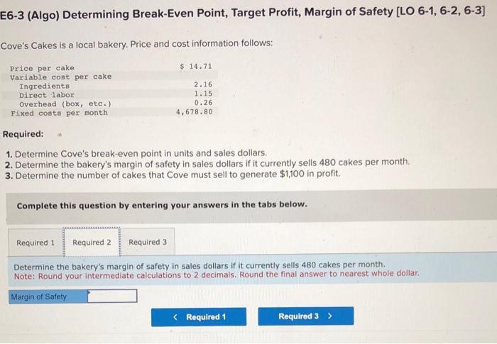 Solved E6-3 (Algo) Determining Break-Even Point, Target | Chegg.com