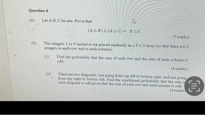 Solved a) Let A,B,C be sets. Prove that (A B) (A C)=B C. | Chegg.com