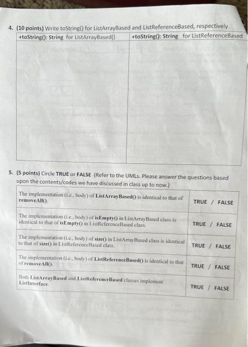 Solved 4. (10 points) Write tostrinel) for ListArravBased | Chegg.com