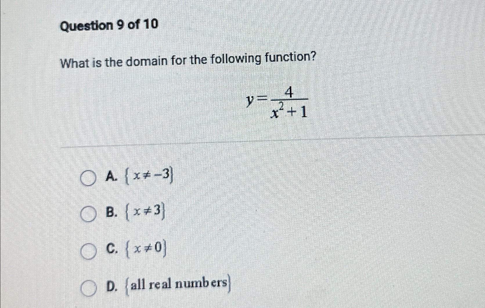 Solved Question 9 ﻿of 10What is the domain for the following | Chegg.com