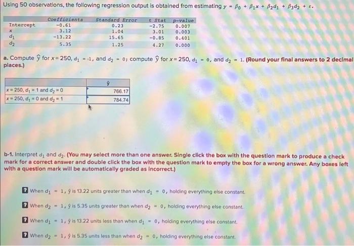 Solved Using 50 observations, the following regression | Chegg.com