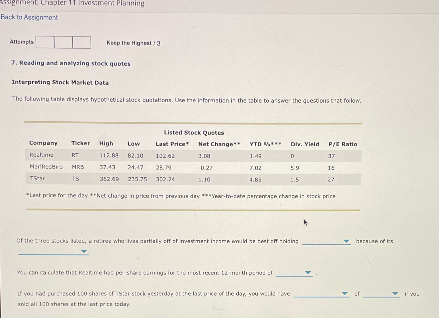 Solved Assignment: Chapter 11 ﻿Investment PlanningBack to | Chegg.com