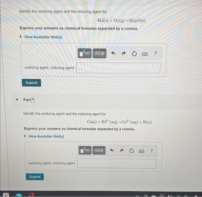 Solved Identify the oxidizing agent and the reducing agent | Chegg.com
