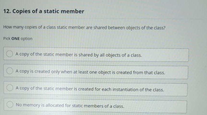 Solved Copies of a static memberHow many copies of a class | Chegg.com