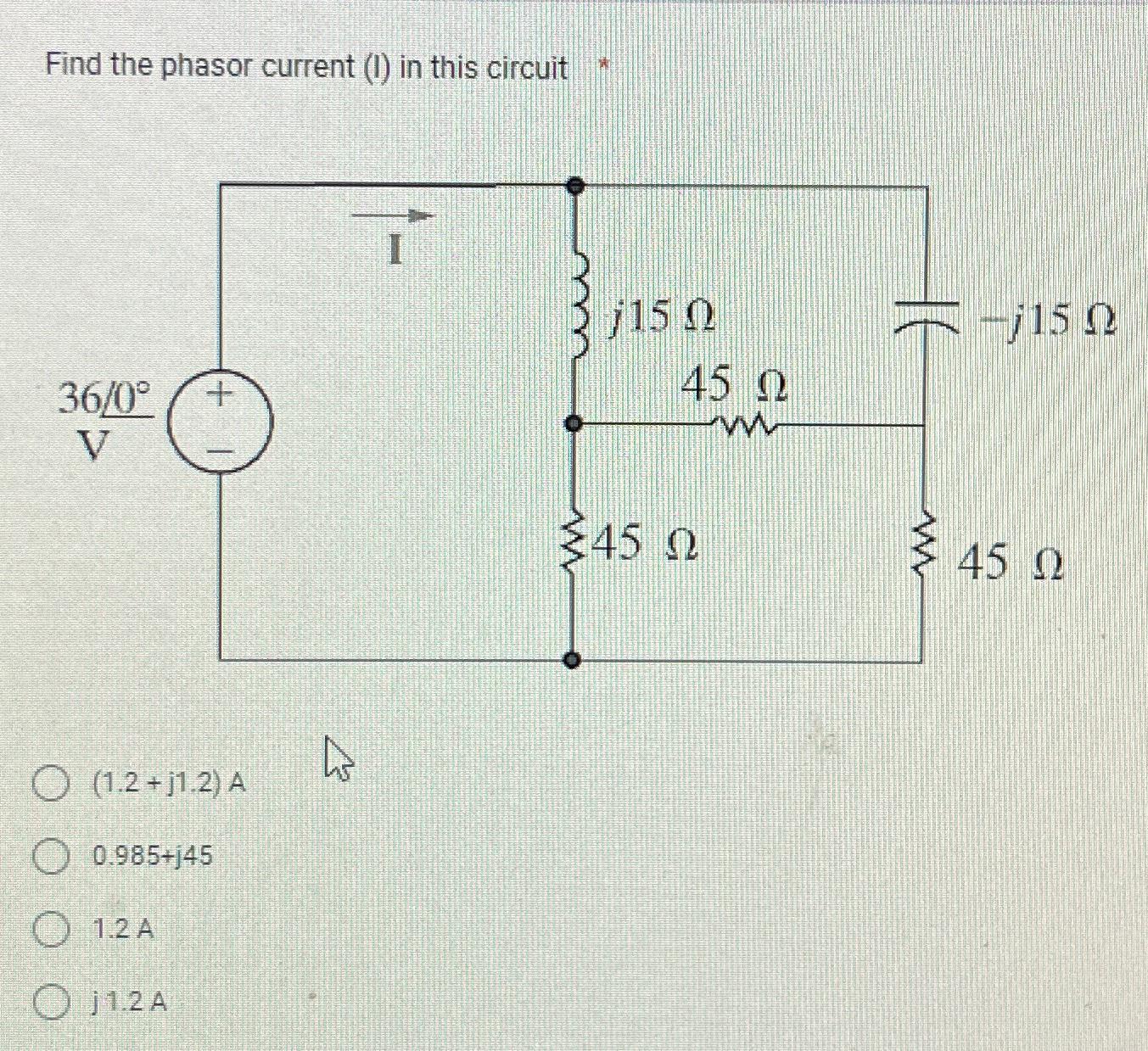 Solved Find the phasor current (I) ﻿in this | Chegg.com